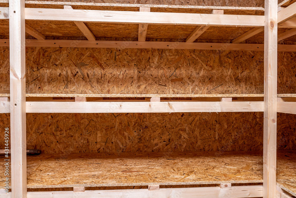 OSB racks, shelves are designed for storing things. Dressing room in ...