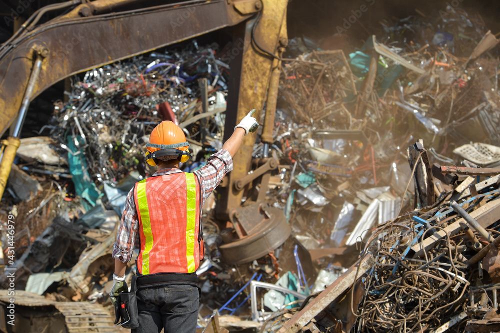 Recycling industry a worker who recycling thing on recycle center ...
