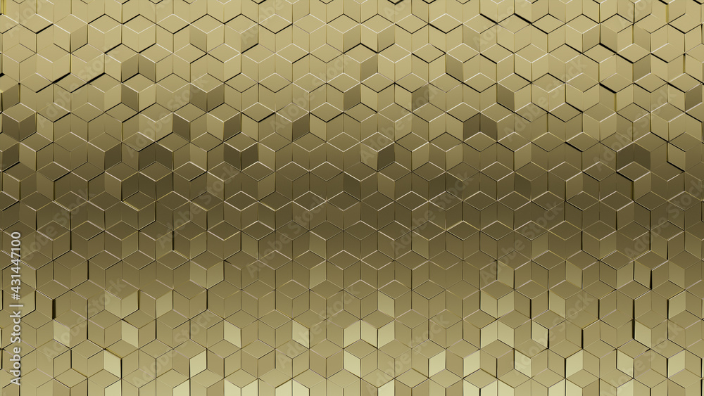 3D Tiles arranged to create a Glossy wall. Gold, Luxurious Background ...