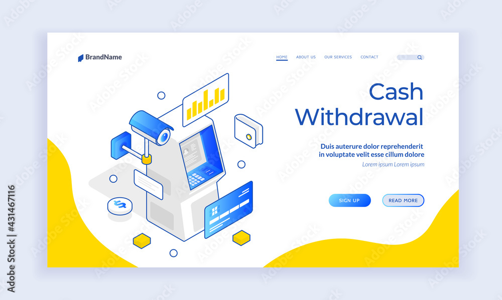 Cash withdrawal. Vector illustration of isometric ATM with credit card ...