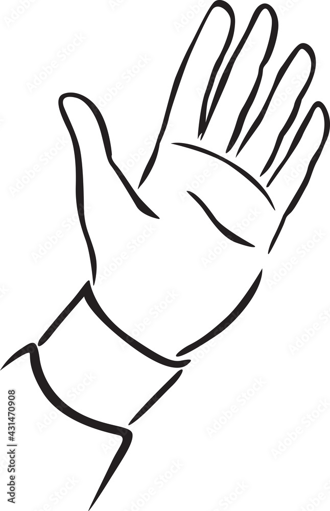 One Hand Up - Black and White Vector Sketch Illustration Isolated on ...