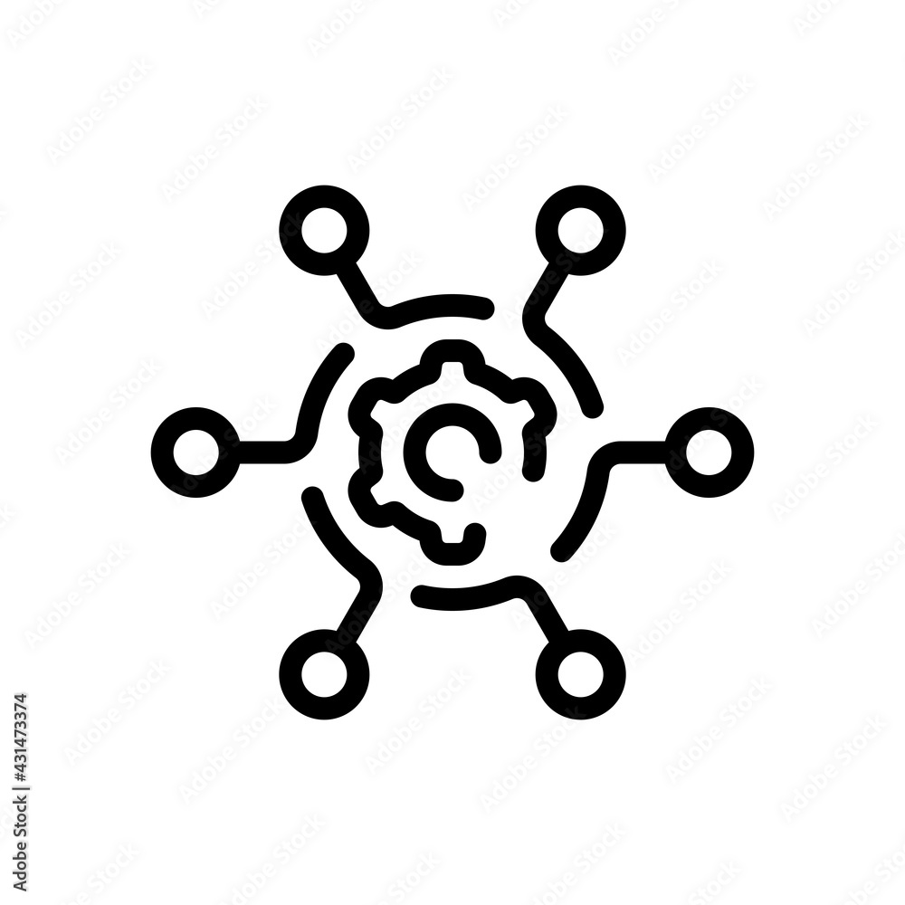 Execution process, implement ideas, gear icon. Black linear icon with ...