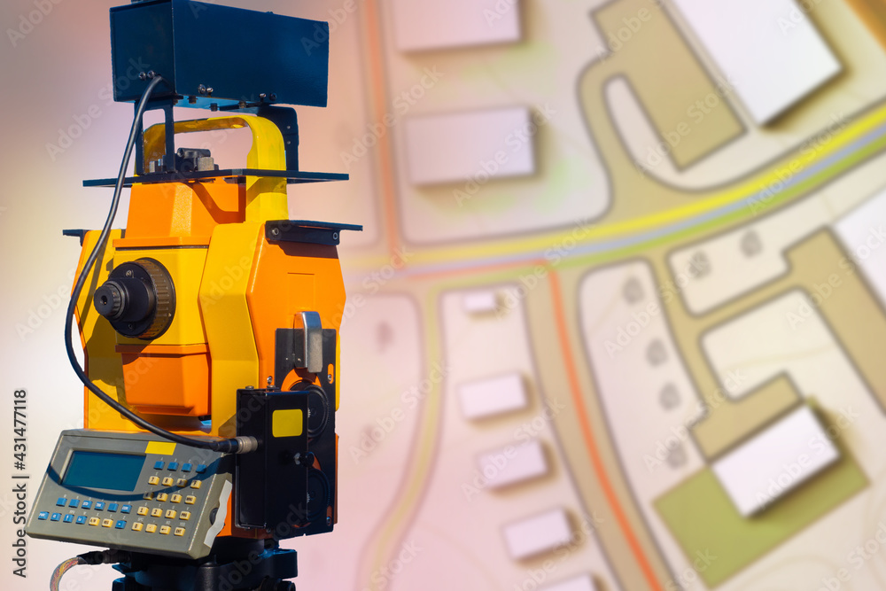 Surveyor tool. Cartography and geodesy. Drawing up terrain plans. The ...