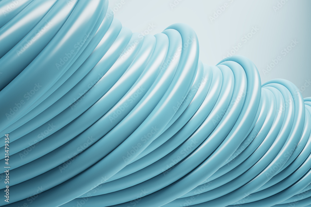 Light blue spiral pattern made of multiple wires on a light blue ...