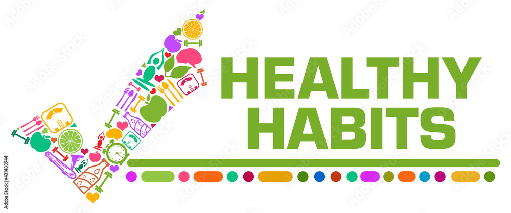 Healthy Habits Colorful Symbols Tick Mark Left Text Stock Illustration ...