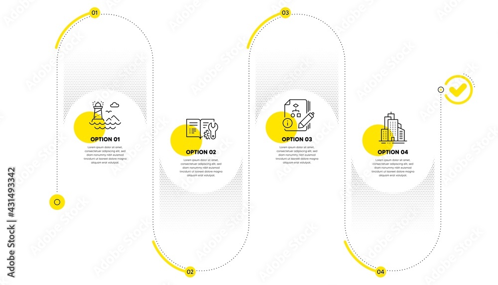 Algorithm, Engineering documentation and Lighthouse line icons set ... Algorithm, Engineering documentation and Lighthouse line icons set ...
