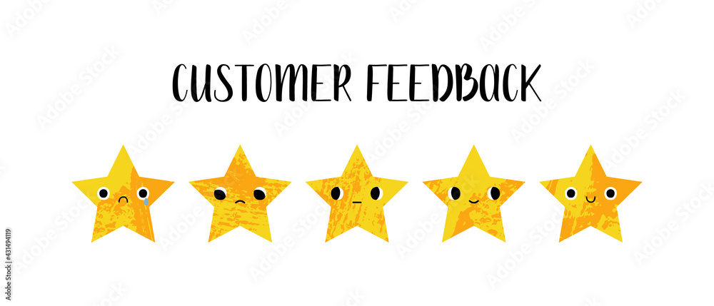 Customer feedback. Client satisfaction assessment. Cute kawaii star ...