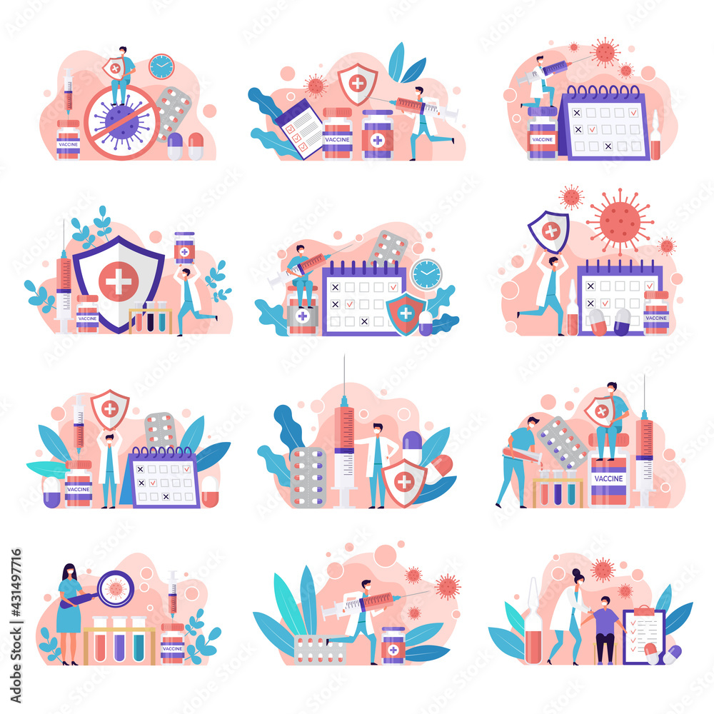 Vaccination concept pictures. Covid prevention medical scenes with ...