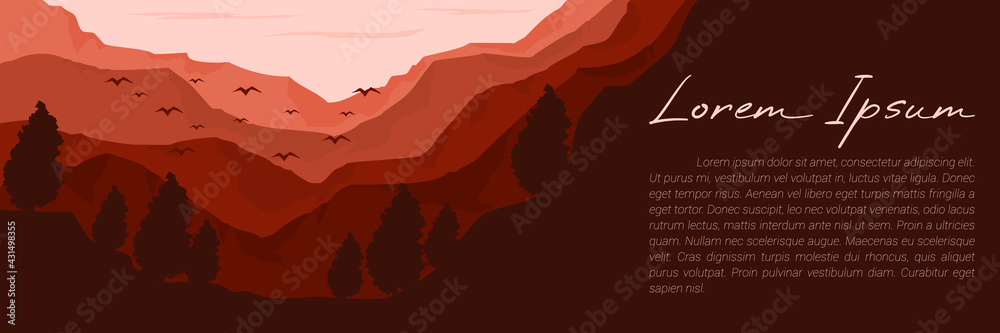 mountain landscape with tree in flat style vector illustration for ...