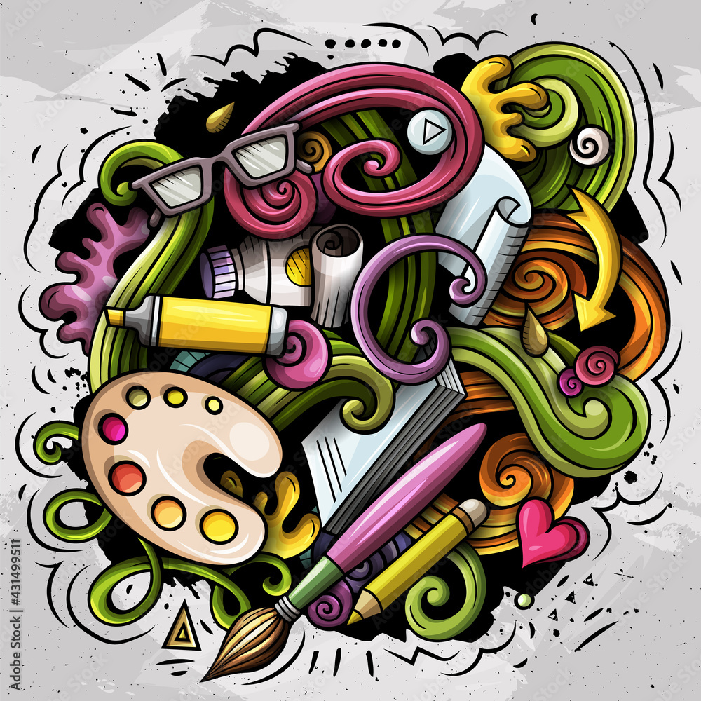Art vector doodles illustration. Artist elements and objects cartoon ...