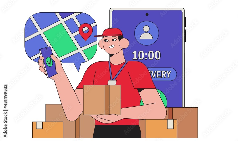 Food or order online delivery app on a smartphone tracking a package ...