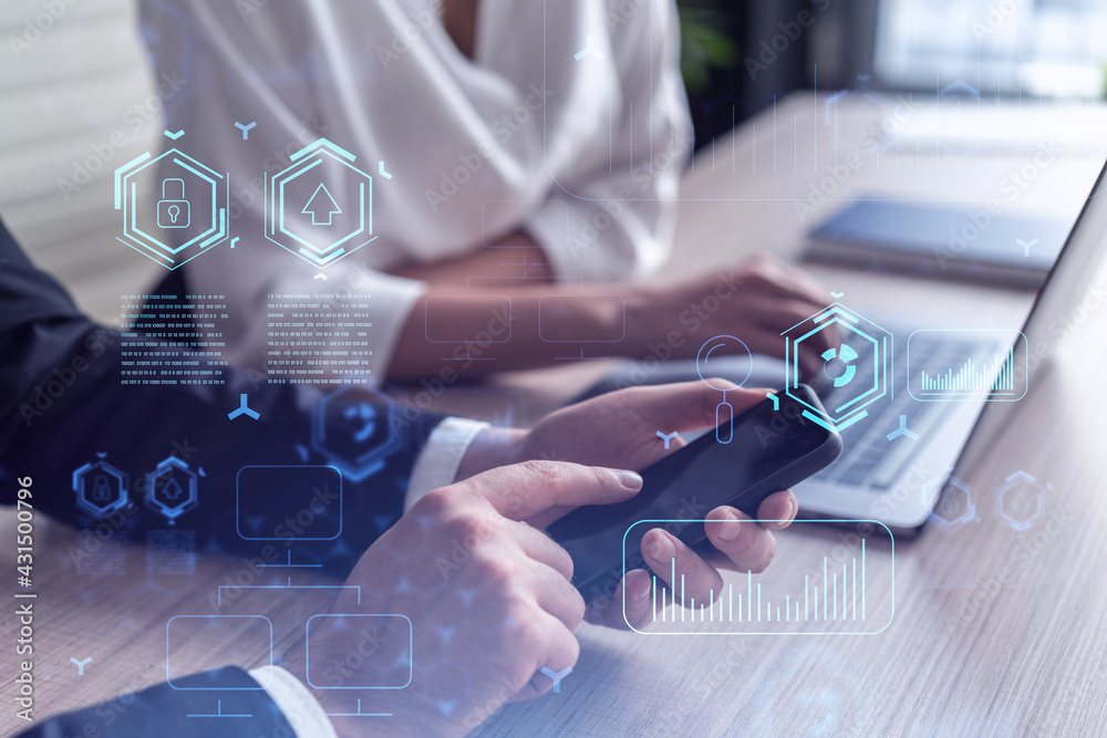 Two research and development specialists brainstorming on project to ...