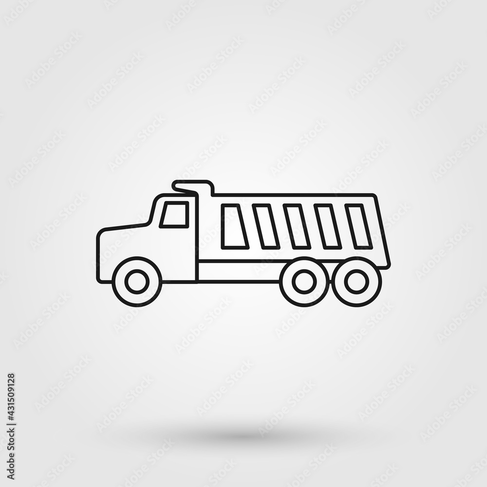 Dump truck icon in line design style. Construction machinery symbol ...