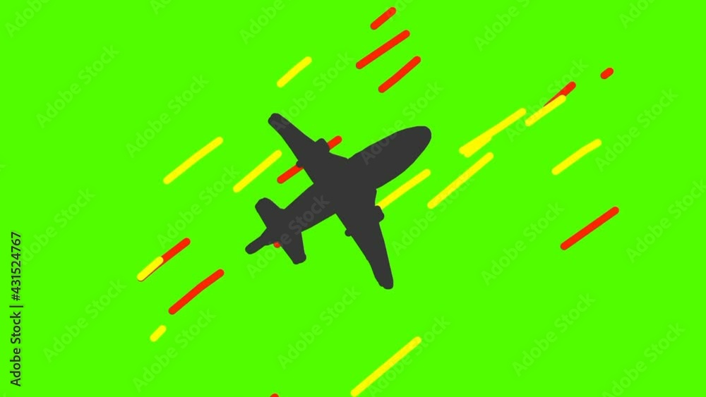 Fast airplane silhouette flying, hand drawn comic frame by frame ...