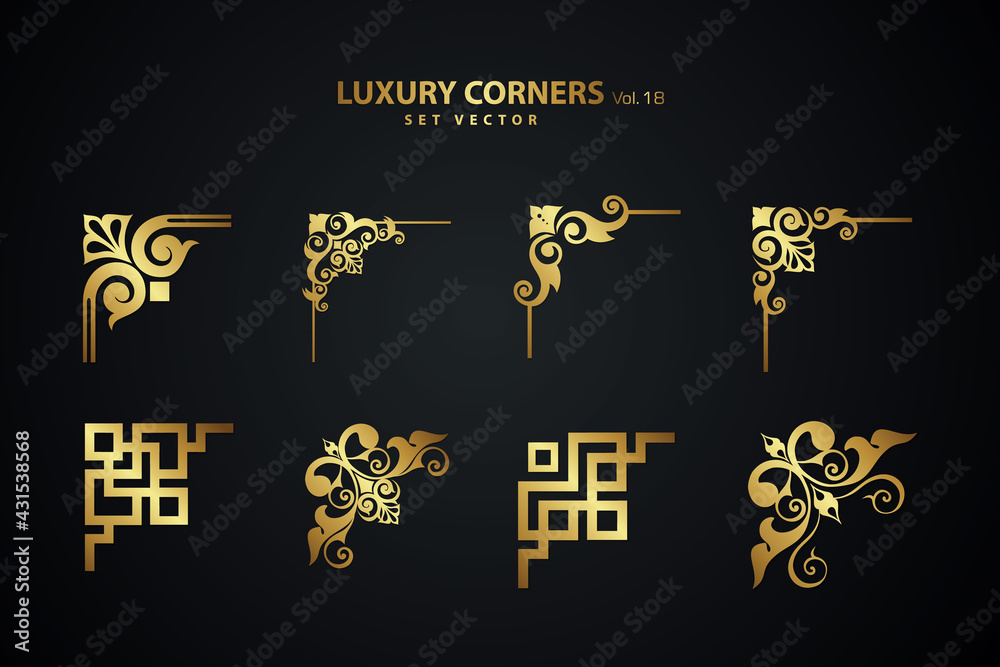 Vintage art deco luxury corner set. Vector golden geometric template ...