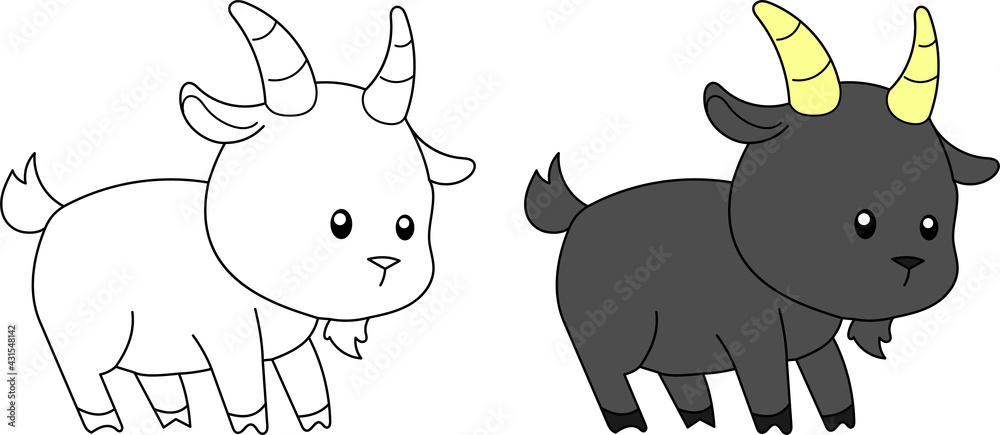 Goat vector drawing cartoon coloring for children line art and colored ...