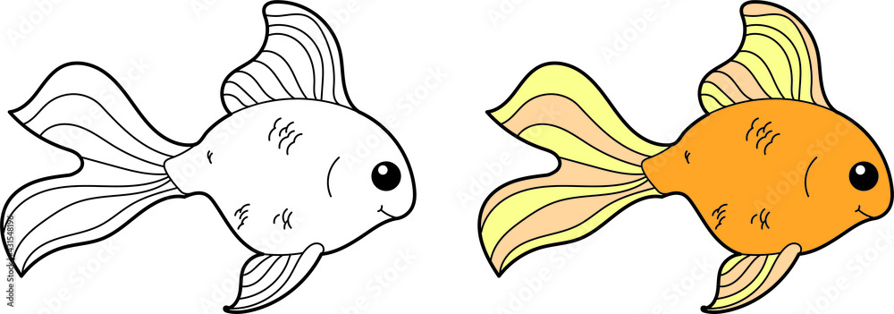 Gold fish vector drawing cartoon coloring for children line art and ...