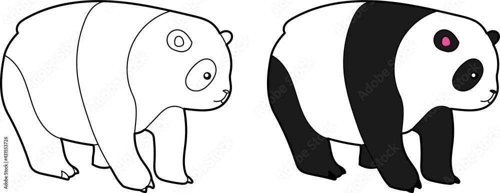 Panda vector drawing cartoon coloring for children line art and colored ...