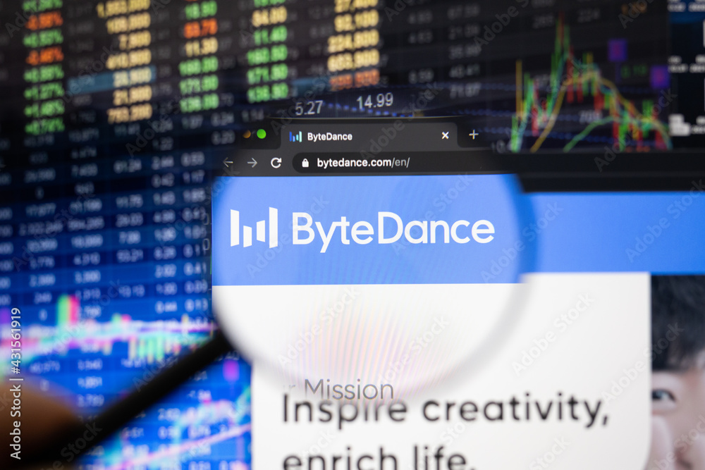 ByteDance company logo on a website with blurry stock market ...