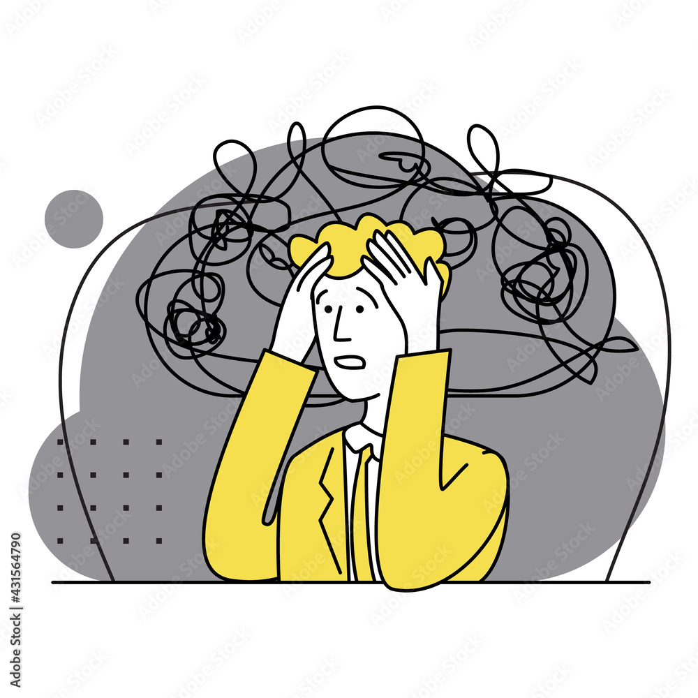 Businessmen with a nervous problem feel anxiety and confusion of thoughts. Mental disorder and ...