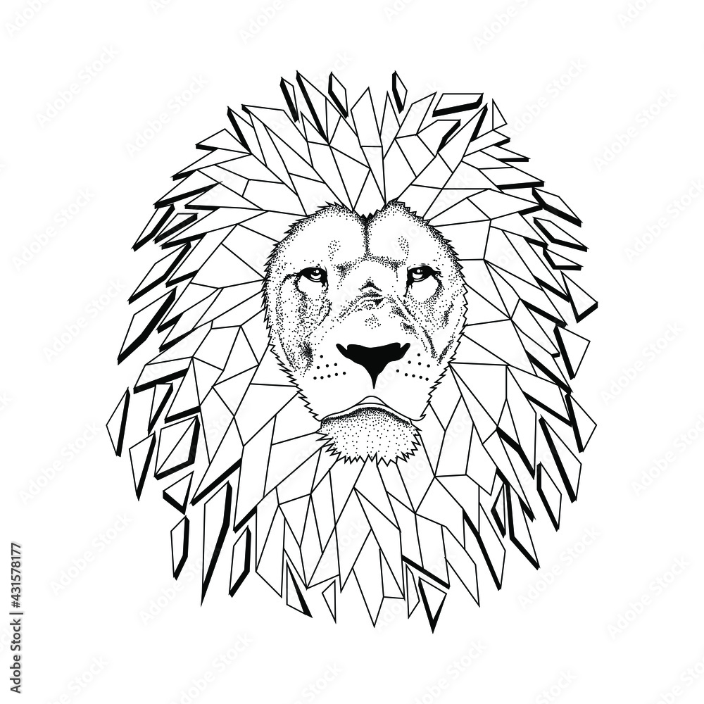 León del frente con líneas geométricas y deformaciones. Stock Vector ...