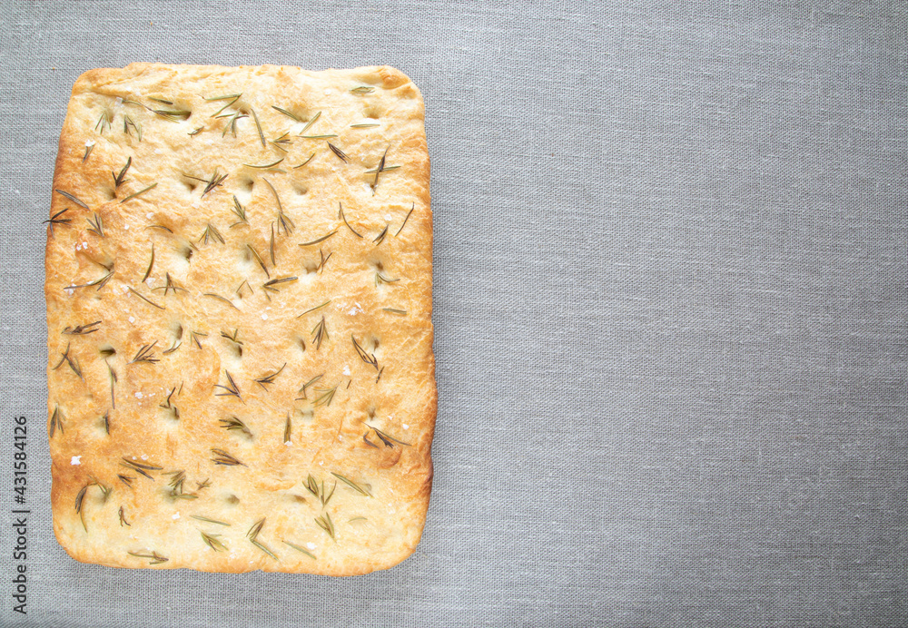 Traditional Italian food - focaccia on a classic canvas background with ...