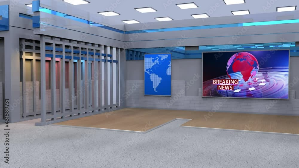 Stockvideon 3D Virtual TV Studio News , TV On Wall.3D Virtual News ...