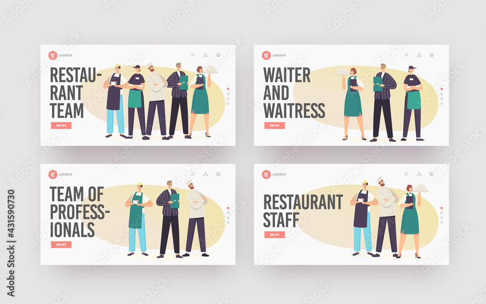 Restaurant Team Landing Page Template Set. Characters in Uniform ...