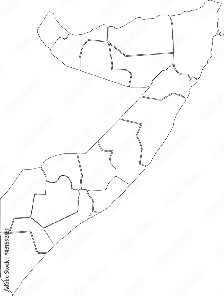 White blank vector map of the Federal Republic of Somalia with black ...