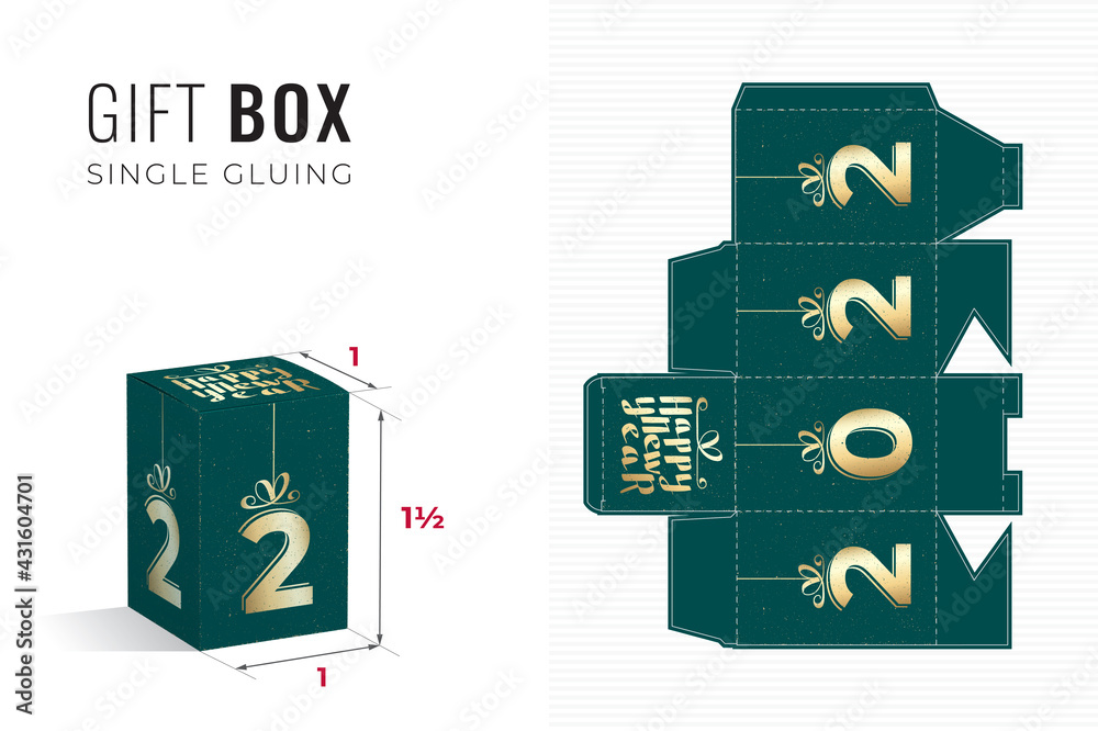 Happy New Year 2022 Gift Box Die Cut One and Half Height Template with ...