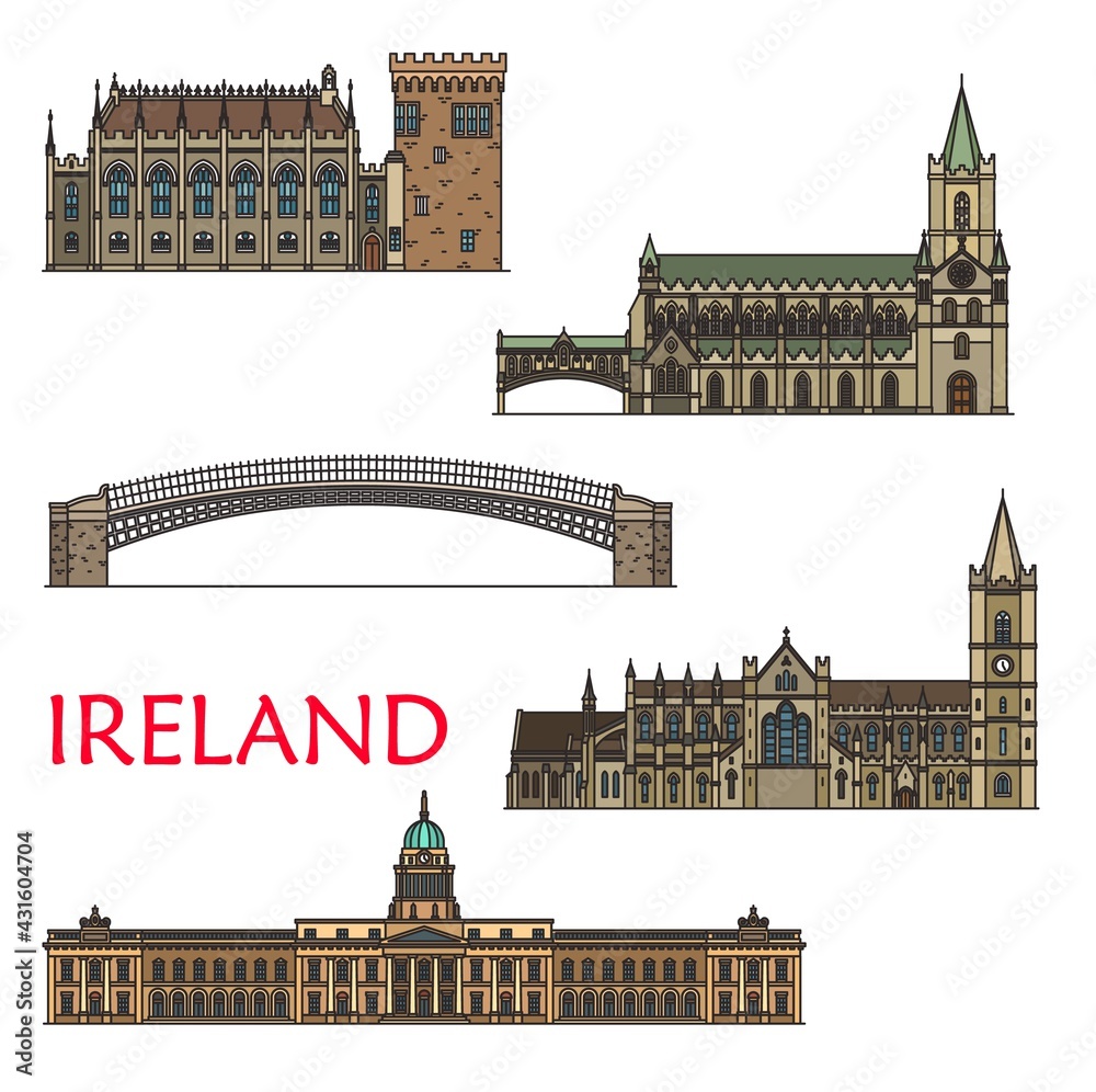 Vecteur Stock Ireland travel landmarks, architecture buildings of ...