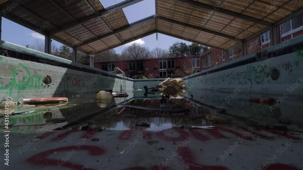 Footage of an Abandoned Covered Swimming Pool. Static Shot with ...