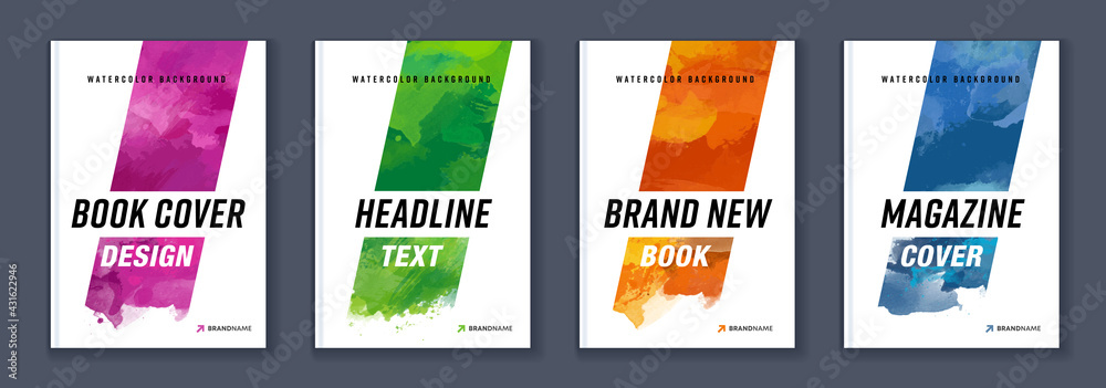 Watercolor booklet brochure colourful abstract layout cover design ...