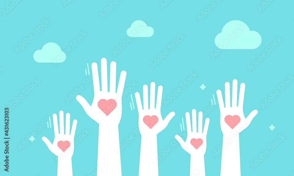 Volunteers and charity work. Social care raised helping hands ...