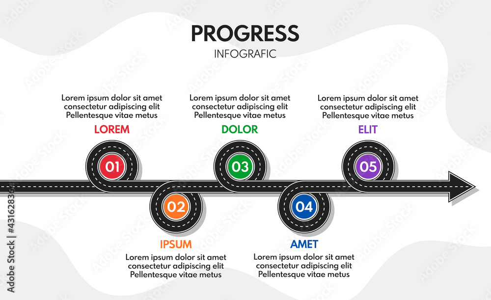 Poster 5 steps road map or timeline progress infographic, vector ...