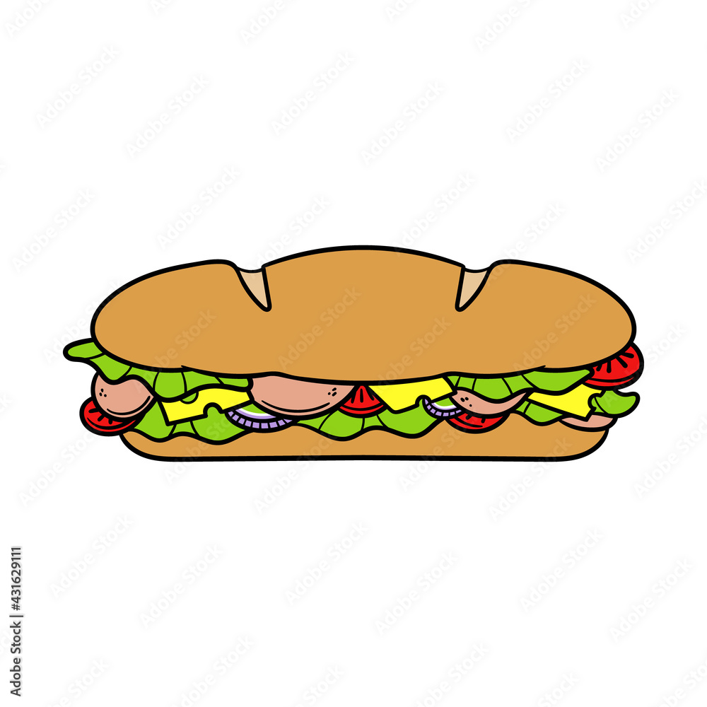 Cartoon Submarine Sandwich Vector Illustration Stock Vector | Adobe Stock