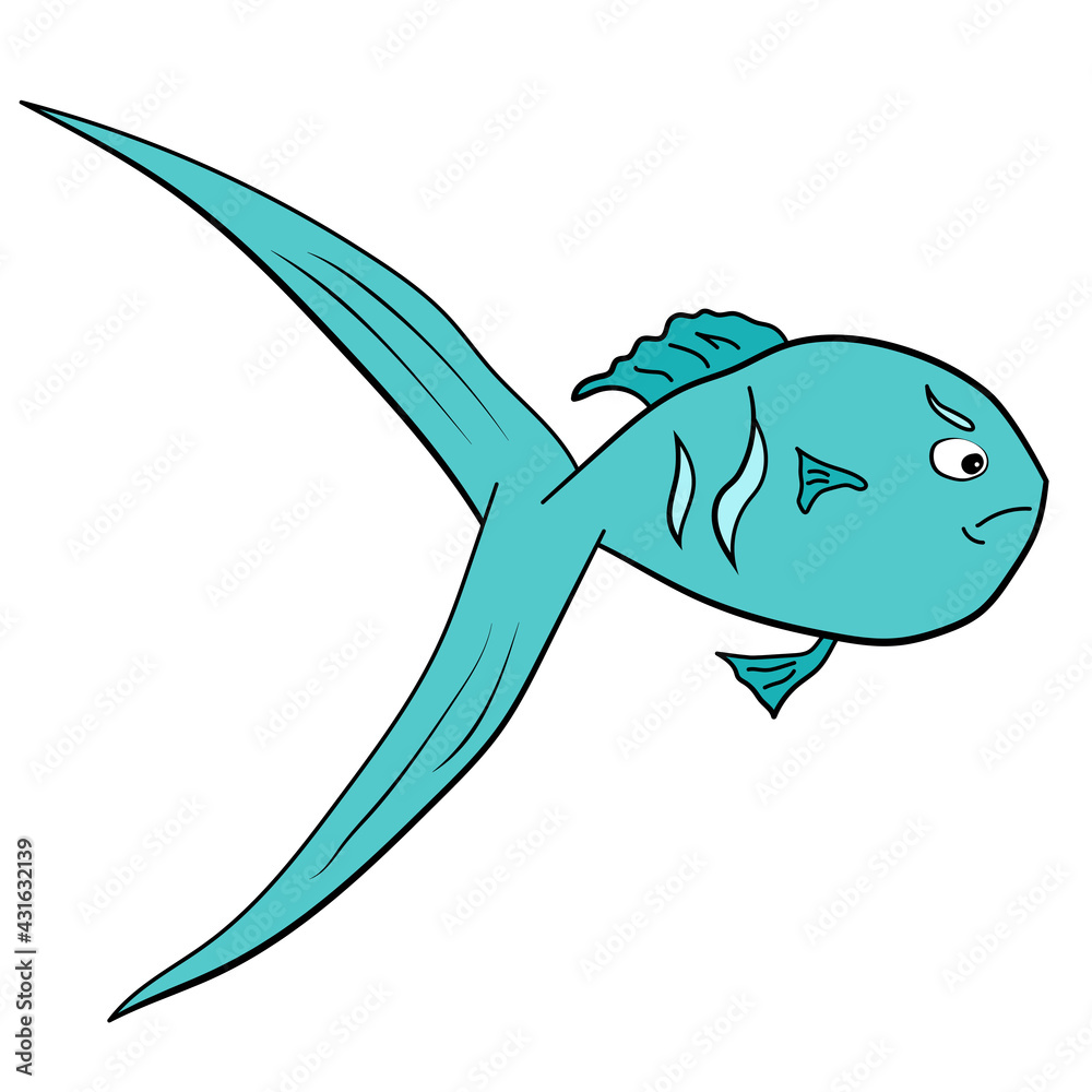 Angry fish cartoon. Vector fish clipart. Hand-drawn doodle fish print ...