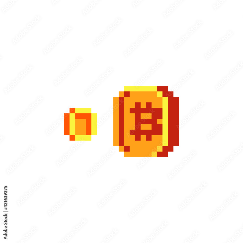 Bitcoin sign pixel art icon for internet money. Crypto currency golden ...