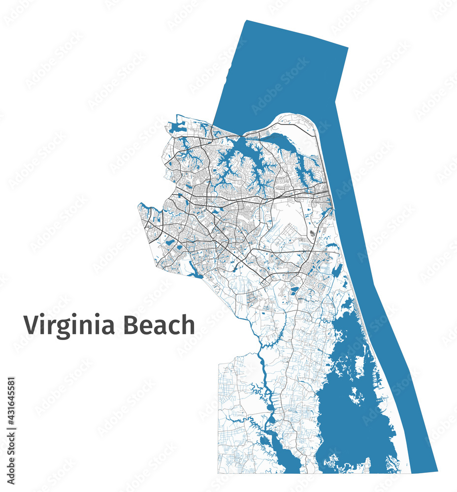 Virginia Beach map. Detailed map of Virginia Beach city administrative ...