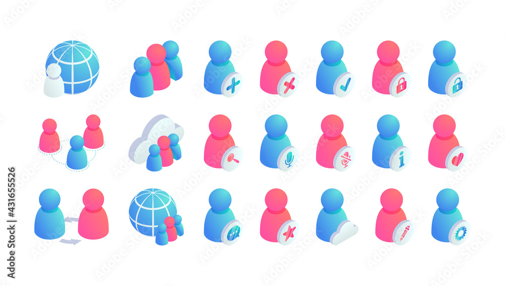 User isometric icons set. 3d Personal information, account settings and ...