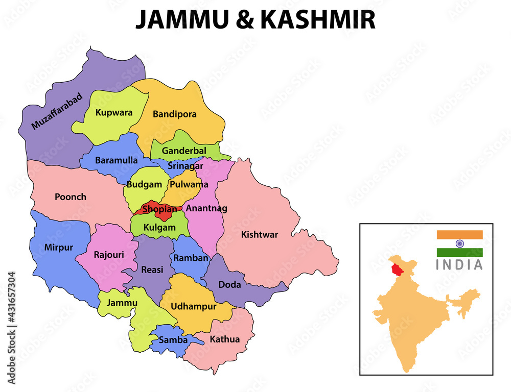 Jammu and Kashmir map. District map of Jammu and Kashmir in 2020 ...