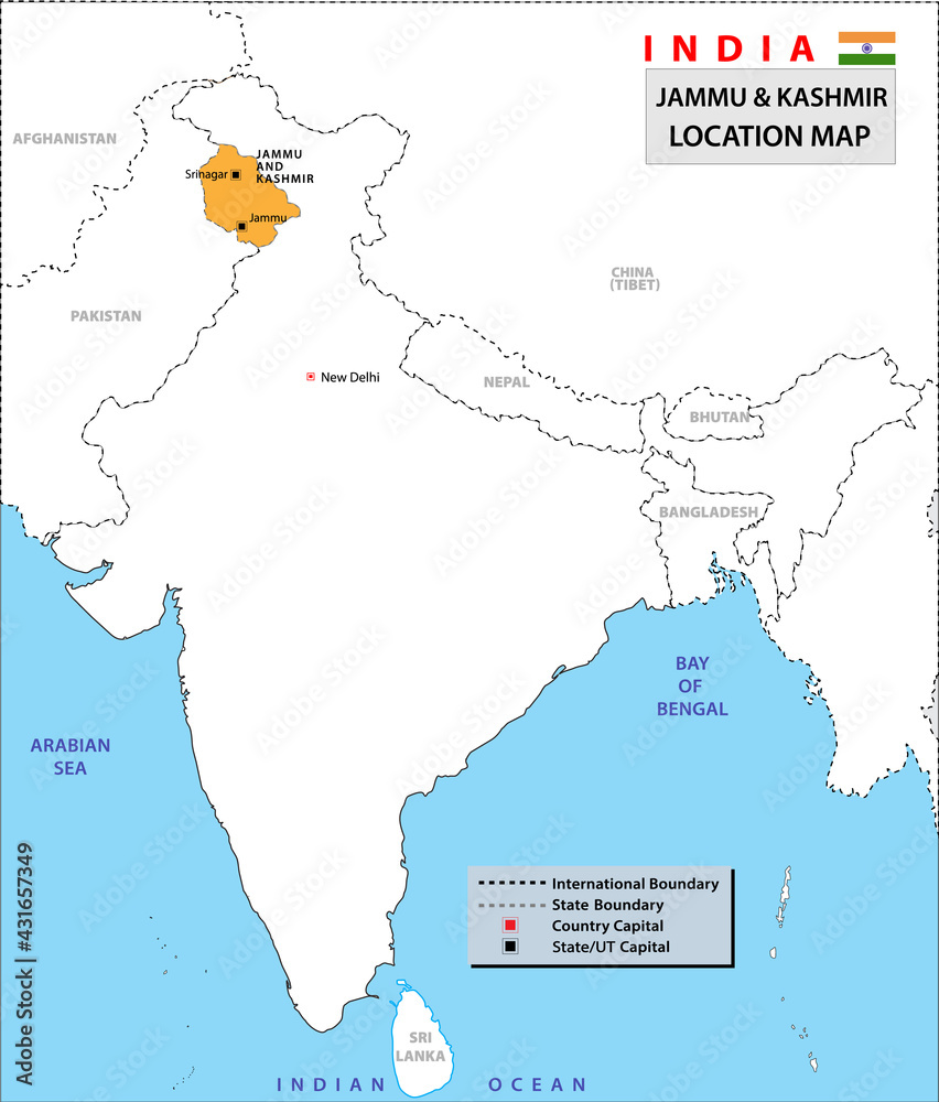 Location map of Jammu and Kashmir. Jammu and Kashmir map with ...