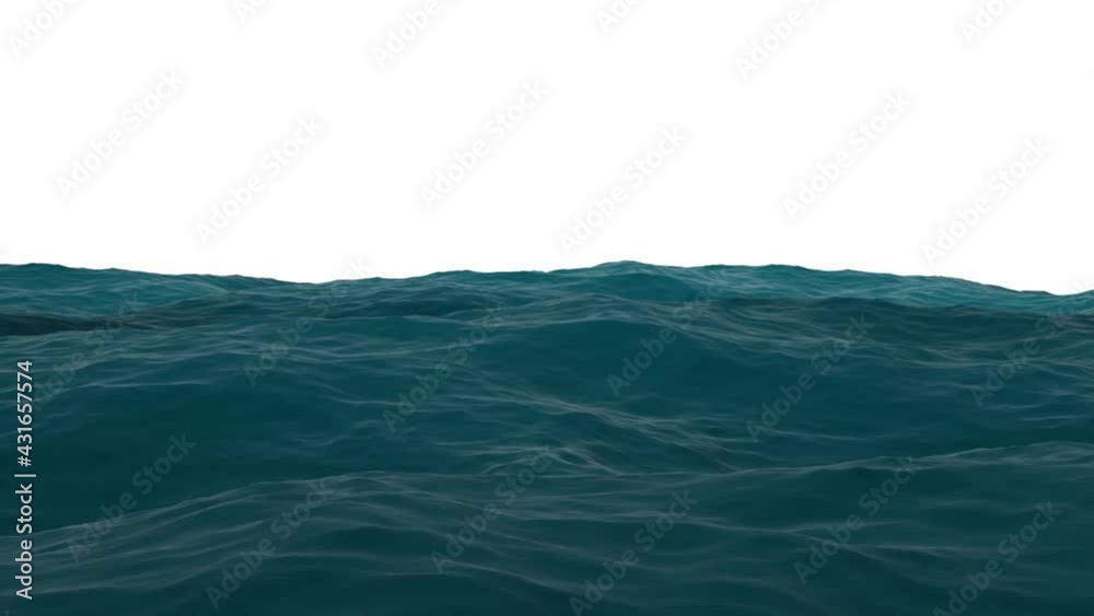 Birth and decay of a wave isolated on white background.. The calm water ...