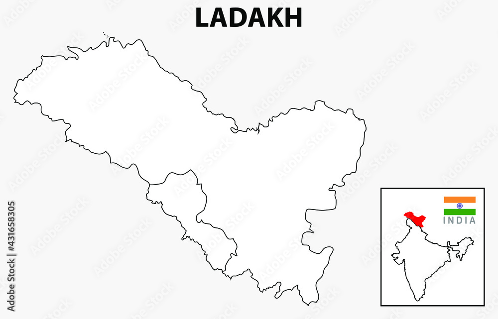Ladakh map. District map of Ladakh. Outline map pf Ladakh. Blank and ...