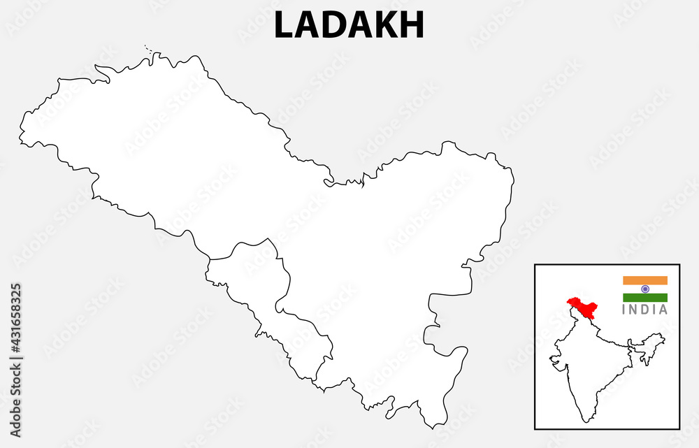 Ladakh map. District map of Ladakh. Outline map pf Ladakh. Blank and ...