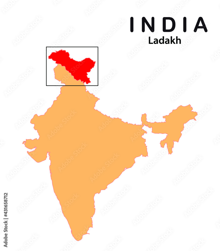 Ladakh state map highlighted on India map Stock Vector | Adobe Stock