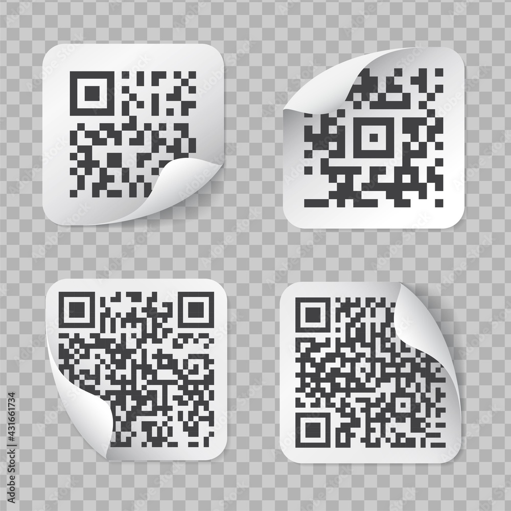 Realistic labels with QR code isolated on transparent background Stock ...