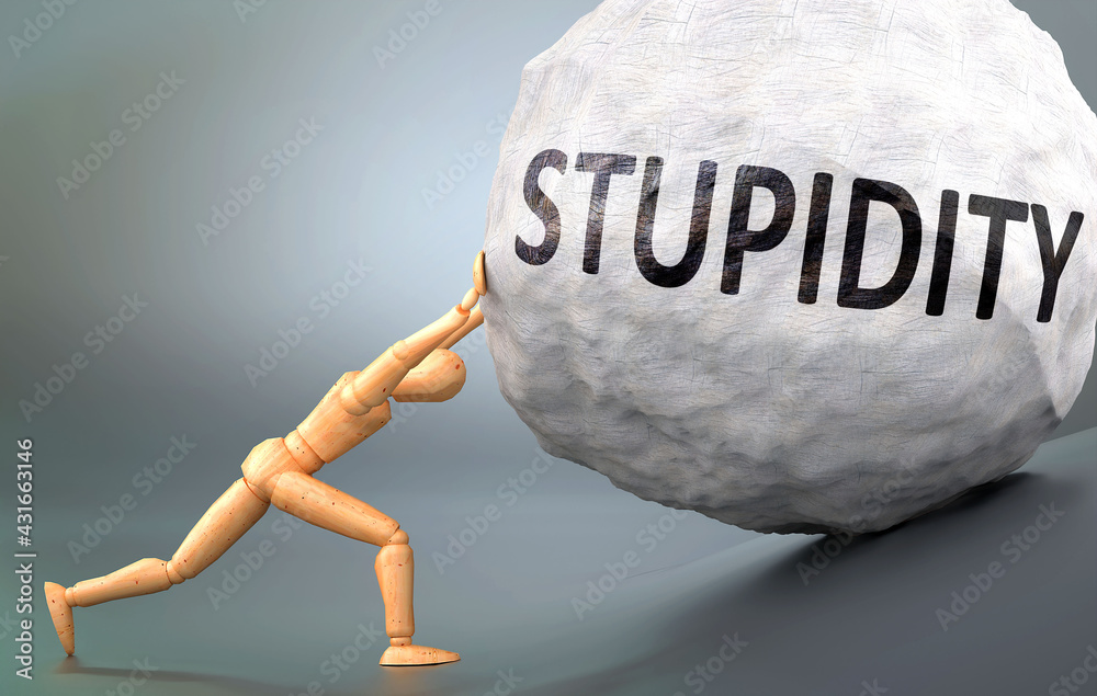 Stupidity and painful human condition, pictured as a wooden human ...
