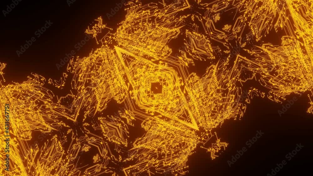 orange animated patterns moving on a black background. looped animation ...