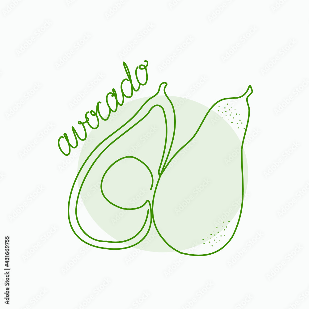 Avocado style line art. One line drawing. Isolated background. Vector ...